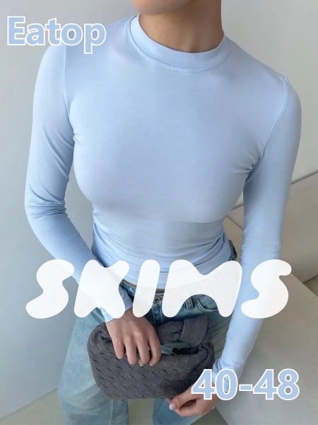 Лонгслив Женский SKIMS бледно-голубой Длинный, размер 44 Полиэстер Корсет полуприлегающий ...
