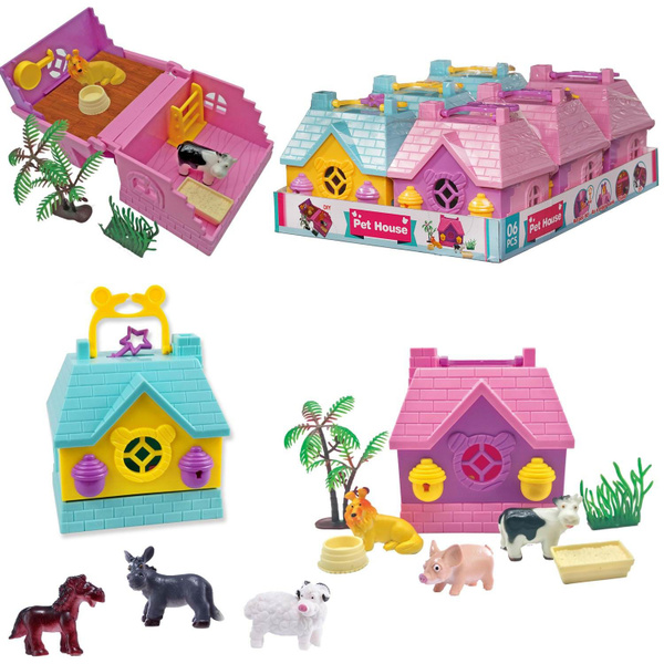 Домик Junfa раскладной с фигуркой животного и игровыми предметами - купить с доставкой по ...