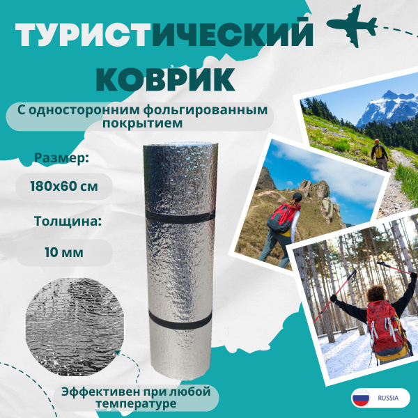 Коврик туристический фольгированный 180*60*10 мм термоковрик купить на ...