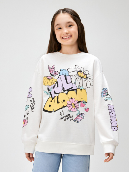 Свитшот Девочки Acoola белый Без застежки Трикотаж, размер 104 оверсайз Длинный Логотип Китай ...