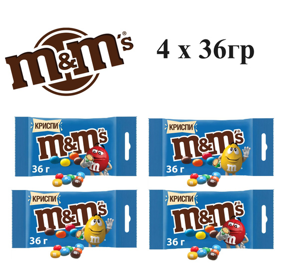 Конфеты шоколадные M&M's Криспи драже с хрустящим центром, 4 штуки по ...