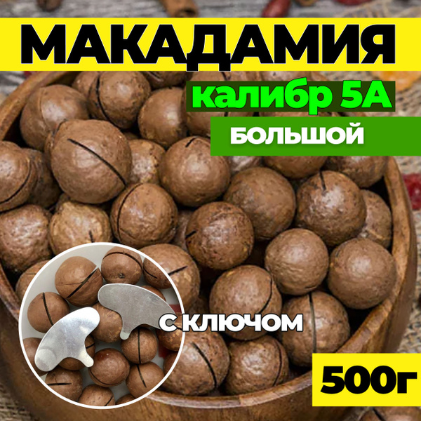 Макадамия, Макадамия орех, калибр 5А 500г в скорлупе с ключом - купить ...