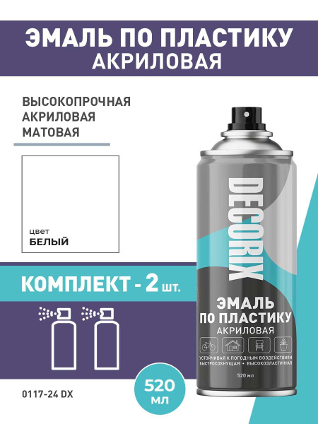 Краска для пластика белая матовая аэрозольная DECORIX - эмаль по пластику в баллончике 520 мл ...