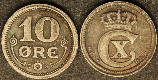 Жетон 10 Эре 1923 Дания Король Кристиан X (1912-1947) посеребрение копия Копия - купить в ...