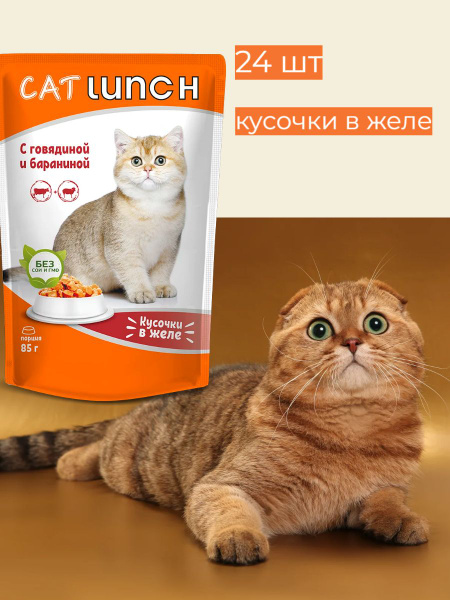 24 шт. Полнорационный влажный корм Cat Lunch пауч для кошек кусочки в ...
