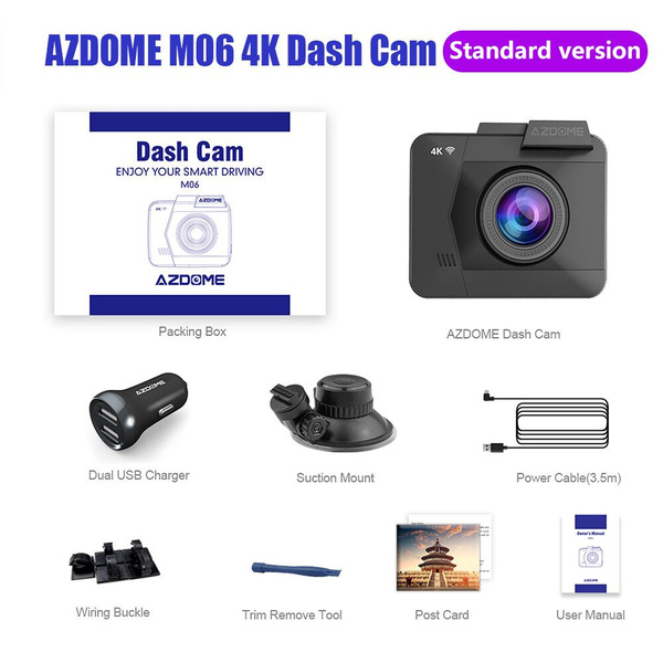 AZDOME M06 4K Dash Cam WiFi Встроенный GPS FHD 1080P Автомобильный ...