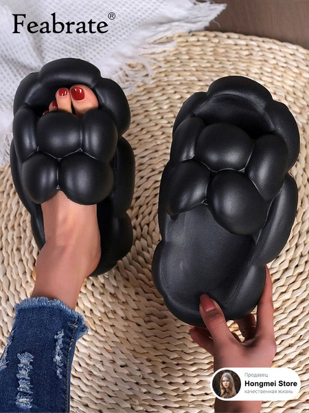 Шлепанцы Женский Feabrate, размер 39, 40 EVA Круглый нос, Толстая подошва Без каблука Без ...