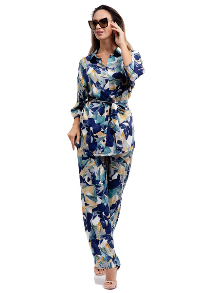 Брюки Женский Rosso Style синий Штапель, размер 44 Завязки прямой Лето Россия Средняя купить c ...