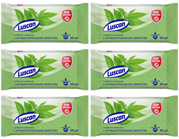 Luscan Влажные салфетки Антибактериальные, 50 шт, 6 уп - купить с доставкой по выгодным ценам в ...