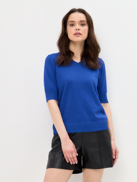 Джемпер Женский ILADY синий Хлопок, Эластан, размер 52, 54 Без застежки свободный Короткий ...