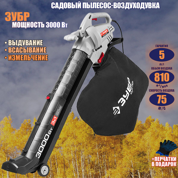 Электрический садовый пылесос-воздуходувка ЗУБР 3000 Вт ЗПСЭ-3000 ...