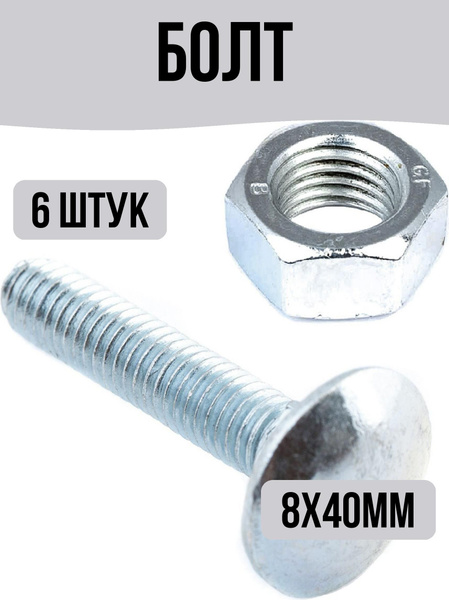 Болт M8 x , головка: Полукруглая, 6 шт - купить по выгодной цене в интернет-магазине OZON ...