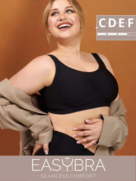 Бюстгальтер Женский EASY BRA без косточек, бесшовный, размер 90F, 95C черный Микрополиамид ...