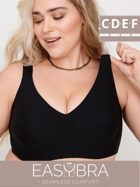 Бюстгальтер Женский EASY BRA без косточек, бесшовный, размер 85F, 90C черный Микрополиамид ...