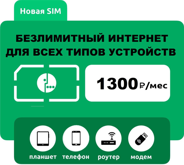 SIM-карта Симкарта с полным безлимитным интернетом за 1300 руб./месяц ...