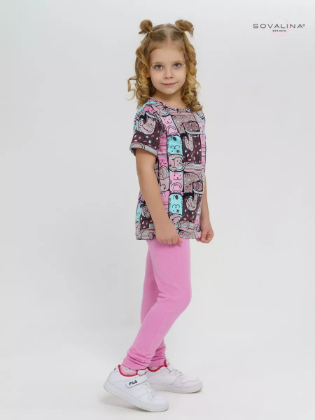 Костюм спортивный Девочки SOVAlina Офисный/школьный с легинсами розовый, размер 140 Хлопок Бег ...