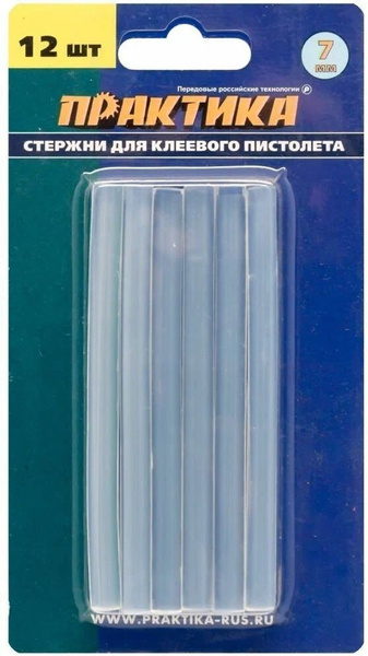 Клей для клеевого пистолета ПРАКТИКА белый, прозрачный, 7 х 100 мм, 12 ...