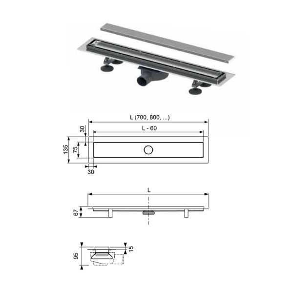Комплект для монтажа дренажного канала TECElinus 2в1, 900 мм, 15103090 ...