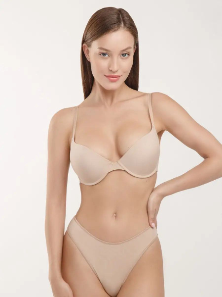 Бюстгальтер Женский Дефиле пуш-ап, размер 65B бежевый Микрофибра Офисный/школьный Россия Крючки ...