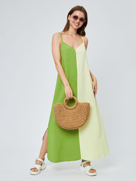 Сарафан Женский XARIZMAS MIND'N'SOUL желто-зеленый с открытыми плечами Повседневный Бретельки ...