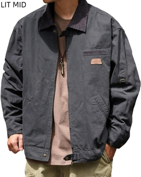 Куртка Мужской LIT MID Бахрома серый лацканы Хлопок, размер 58 Длинный куртка-пилот Демисезон ...