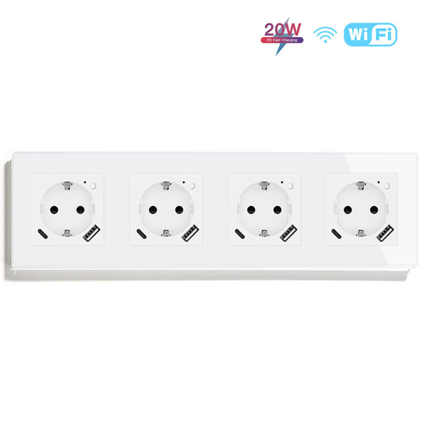 Розетка Умная WiFi четырехпостовая с USB и type-C входами, быстрая ...