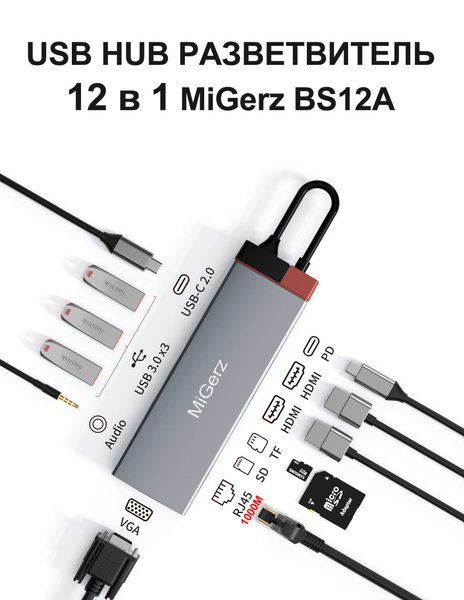 Разветвитель USB-HUB переходник концентратор юсб хаб 12 в 1 - купить с ...