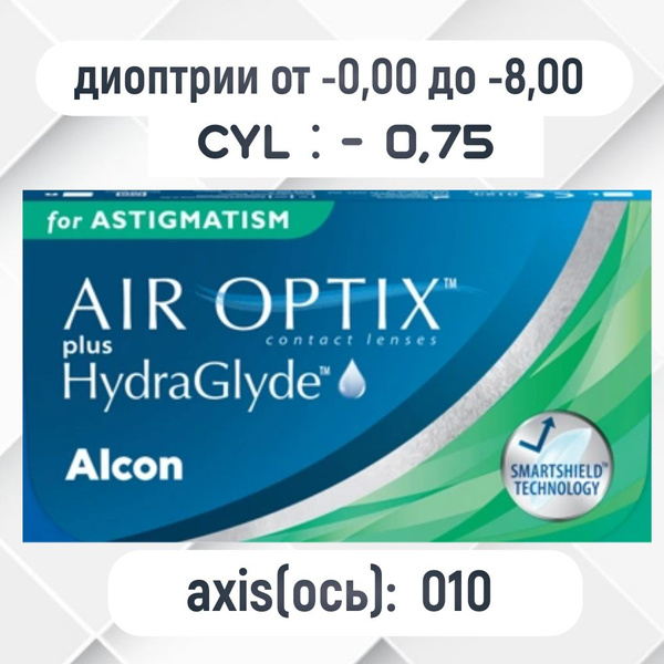 Астигматические линзы Alcon Air Optix Plus HydraGlyde -02,00, Цилиндр ...