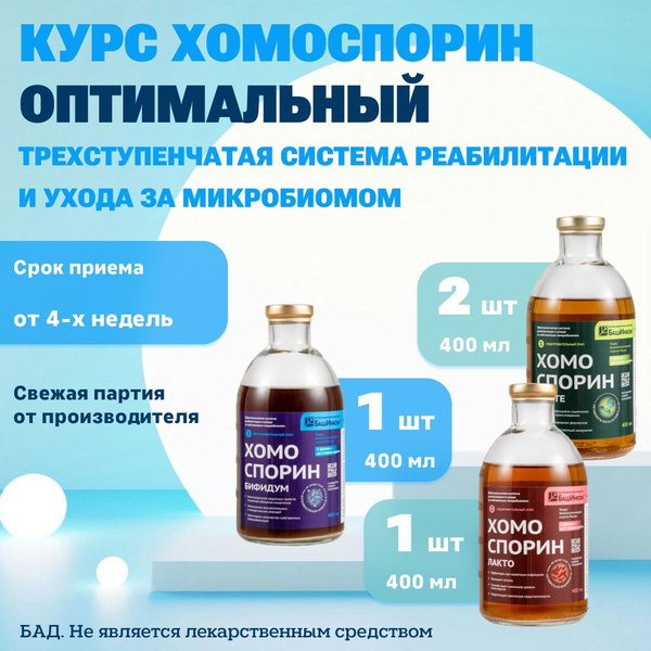 Курс Хомоспорин Оптимальный (Форте х2, Лакто х1, Бифидум х1 по 400мл ...