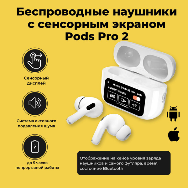 Наушники Внутриканальные TWS Беспроводные с сенсорным экраном Pods Pro ...