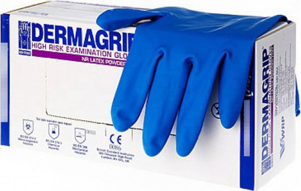Перчатки одноразовые медицинские Dermagrip / Дермагрип High Risk синие ...