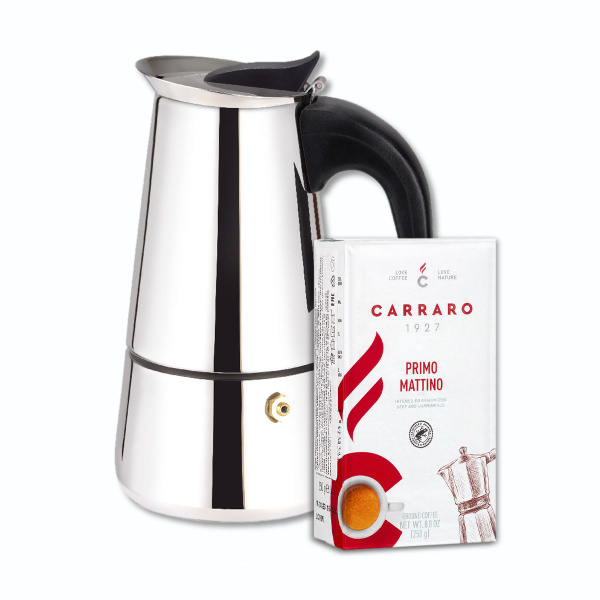 Набор кофе молотый Carraro Primo Mattino 250 г + гейзерная кофеварка ...