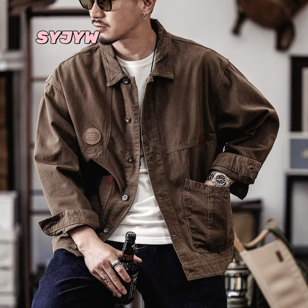Куртка джинсовая Мужской SYJYW Декоративные пуговицы коричневый лацканы Смесовая ткань, размер ...