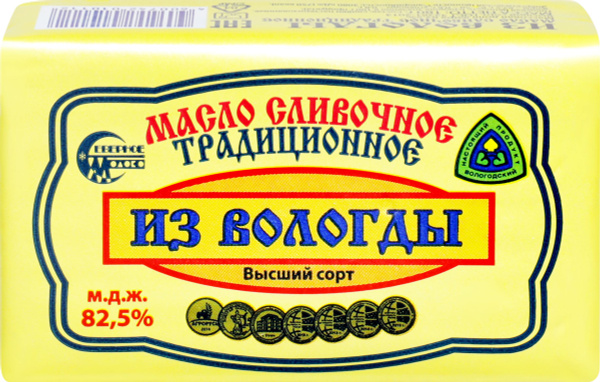 Масло сливочное СЕВЕРНОЕ МОЛОКО Традиционное из Вологды 82,5% без змж ...