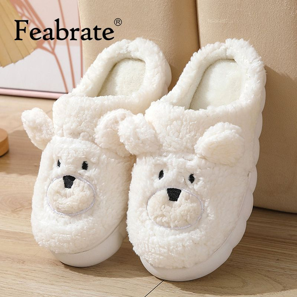 Тапочки Женский Feabrate, размер 35, 36 белый Круглый нос Без каблука Без застёжки Зима купить c ...