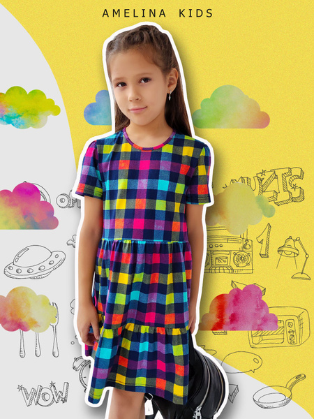 Платье Девочки Ami Kids Club розовый, желтый Повседневный Короткий ...