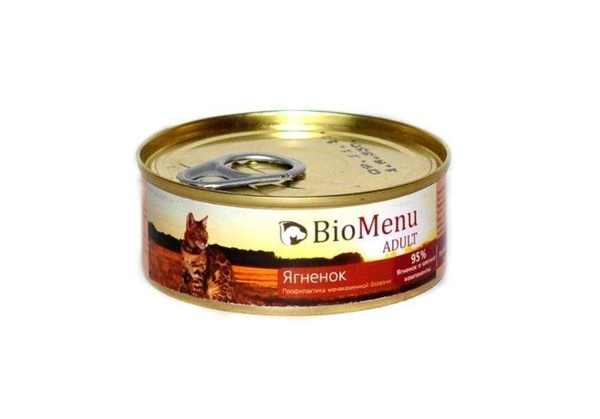 BioMenu Adult Консервы для Кошек мясной паштет с Ягненком, 100г x 24шт ...