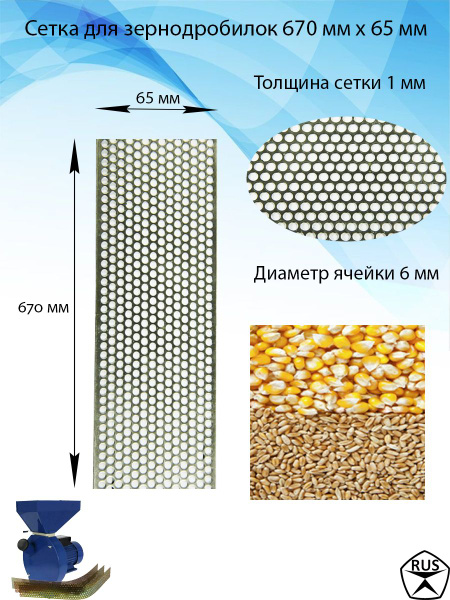 Сетка (Сито) для зернодробилок L - 670 х 65 мм диаметром ячейки 6 мм толщина s1 мм. купить на ...