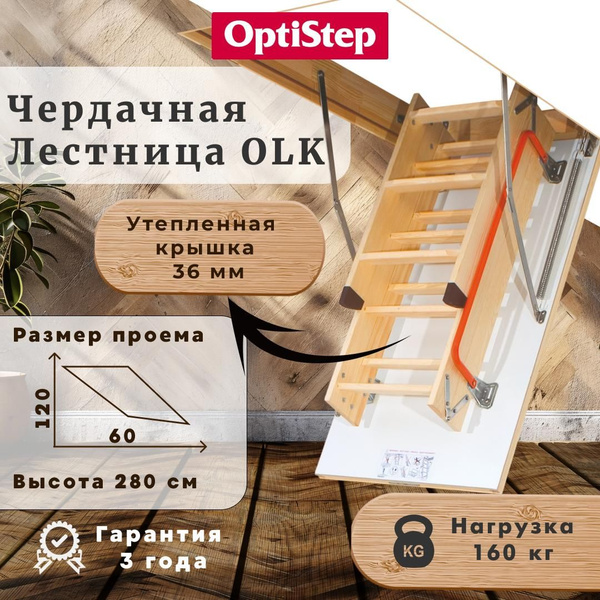 Лестница OPTISTEP OLK 60*120*280 см, чердачная деревянная - купить с ...