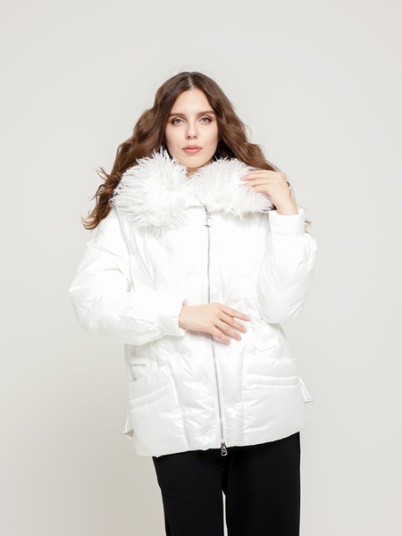 Пуховик Женский Mishele Капюшон белый, белый глянец капюшон, размер 50, 52 Зима оверсайз Био-пух ...