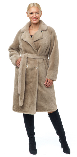 Шуба искусственная Женский Oli love бежевый английский воротник Мех искусственный Длинный Без ...