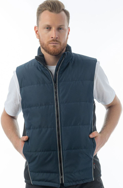 Жилет рабочий Мужской BRODEKS, размер 52, 50 синий, рост 180 Полиэстер Однотонный Молния Карманы ...