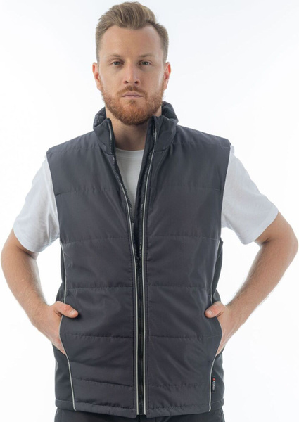 Жилет рабочий Мужской BRODEKS, размер 52, 50 серый, рост 180 Полиэстер Однотонный Молния Карманы ...