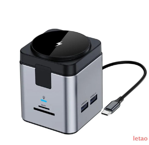 Док-станция Type-C 9-в-1 с USB 3.0, HDMI 4K и магнитной беспроводной зарядкой мощностью 15 Вт ...