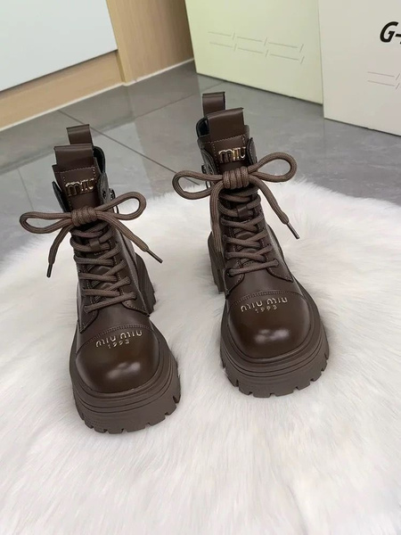 Полусапоги Женский Miu Miu размер 36 коричневый Зима R средняя Италия Молния Шнурки купить C