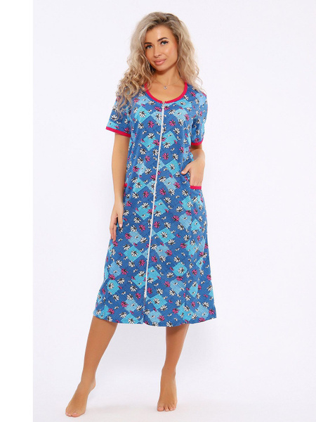 Халат Женский Н-Коллекция голубой, синий Молния Кулирная гладь ...