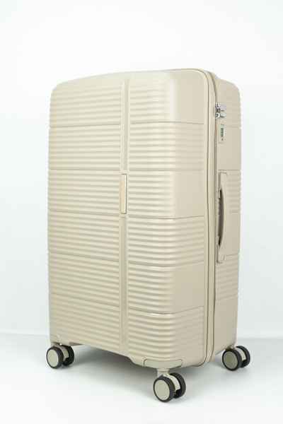 Чемодан Chemodan 360 большой из полипропилена на 4-х колесах с кодовым замком (Cuboid) бежевый ...