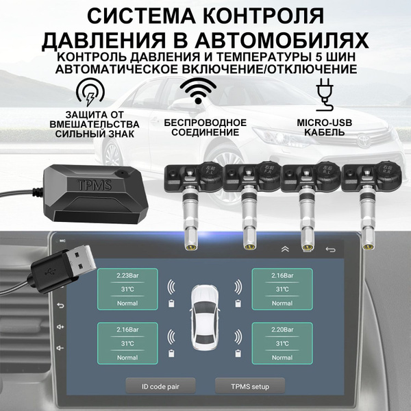 Датчик давления шин TPMS внутренний, навигация на экране Android USB-система контроля давления в ...