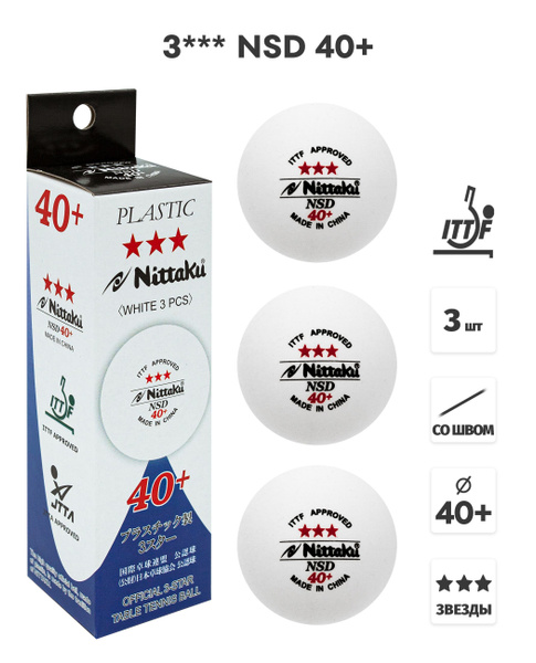 Мячи для настольного тенниса NITTAKU 3*** NSD 40+, белые, 3 шт. купить на OZON по низкой цене ...