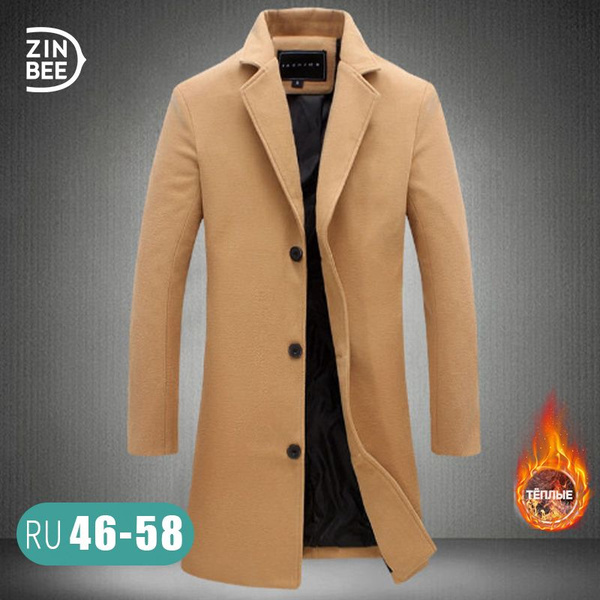 Пальто Мужской ZinBee Пряжки хаки V-образный Хлопок Три четверти Синтепух, размер 52 Зима ...